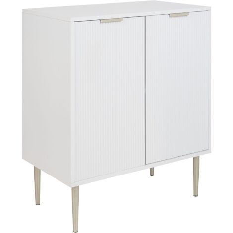 Credenza MDF bianco 2 ante 2 ripiani Gambe in metallo Maniglie Soho