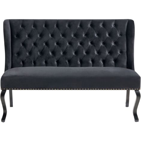 Divano da cucina a 2 posti con schienale in velluto nero con gambe nere ...