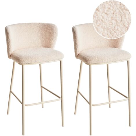 Set di 2 sedie da bar moderne in bouclé beige chiaro Schienale curvo ...