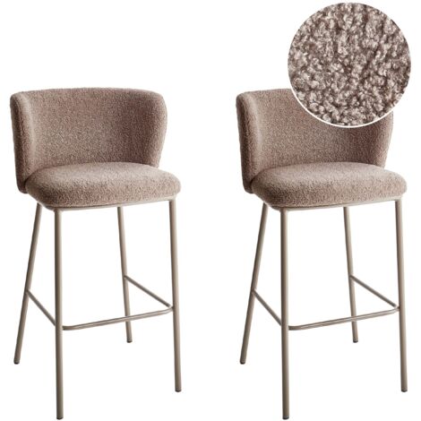 Set di 2 sedie da bar moderne in bouclé marrone Schienale curvo Gambe ...