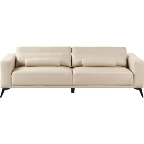 Divano imbottito a 3 posti Altezza schienale regolabile ecopelle beige Ange