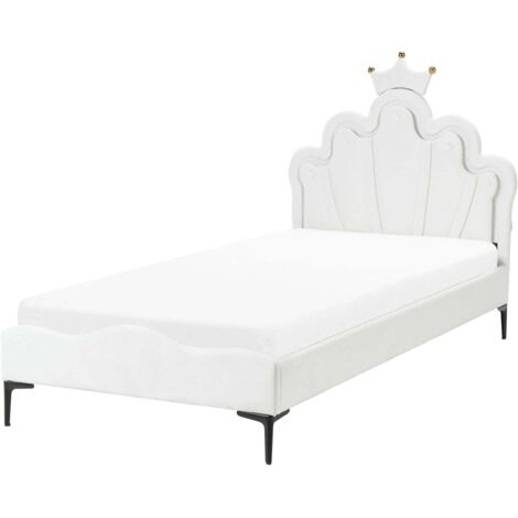 Letto singolo in velluto bianca con base a doghe 90 x 200 cm Rubian