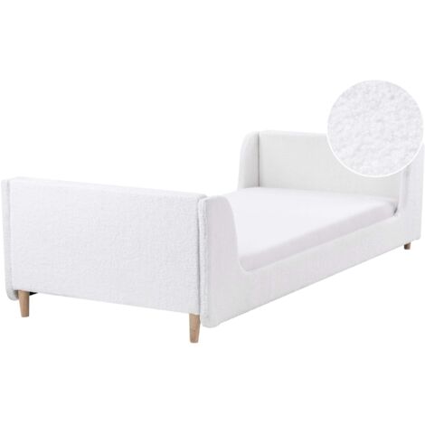Letto singolo in bouclè bianco sporco con base a doghe 90 x 200 cm Laye