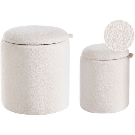 Set di 2 Pouf Contenitori Boucle Rotondi Imbottiti Morbidi Tessuto ...