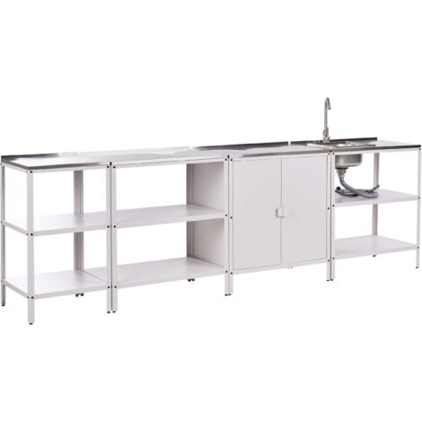 Set cucina da esterno 4 elementi in acciaio inox bianco 3 armadietti ...