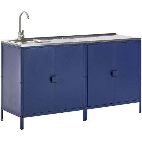 Set di cucina da esterno 2 elementi in acciaio inox blu 2 armadietto e ...