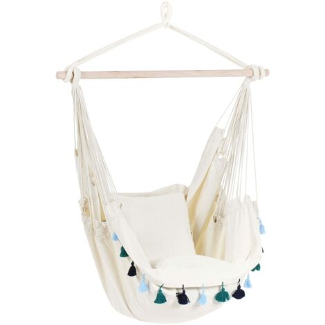 Sedia amaca sospesa in cotone beige e blu Varena