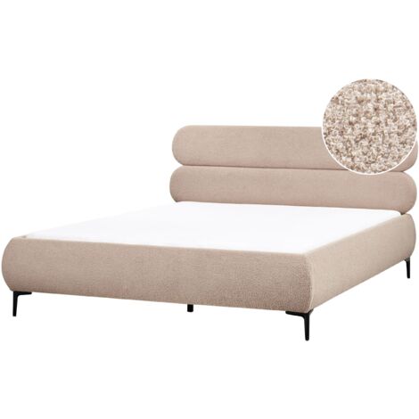 Letto con rete minimalista testata bouclé gambe in metallo nero camera ...