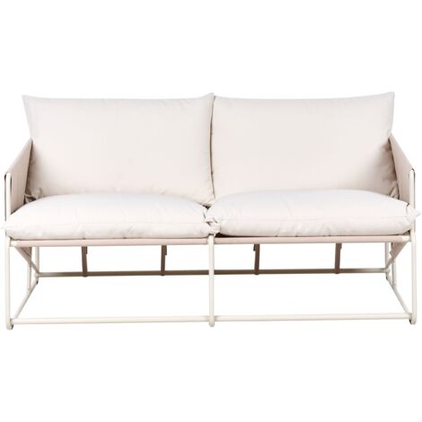 Divano basso oversize in metallo con cuscini tortora Pico