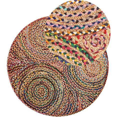 Tappeto tondo in cotone e iuta ø 140 cm multicolore Yenice