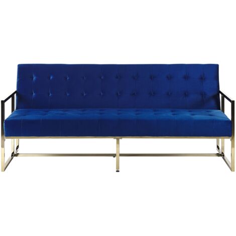 Divano 3 Posti Colore Blu Notte in Velluto Stile Modern Retro Marstal