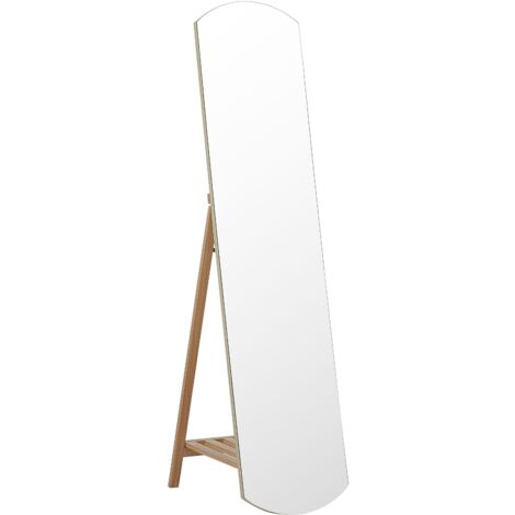 Specchio da terra moderno con ripiano in legno chiaro 35 x 150 cm Cherbourg