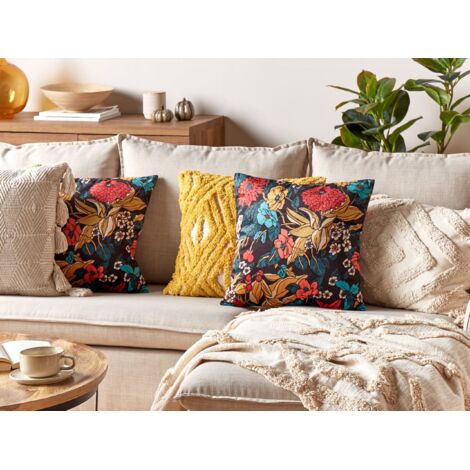 Set di 2 cuscini velluto multicolore 45 x 45 cm boho foglie Protea