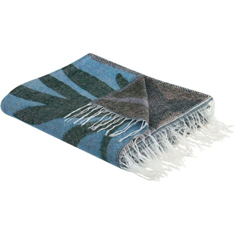 Coperta decorativa con frange motivo animale 130 x 170 cm blu Limgha