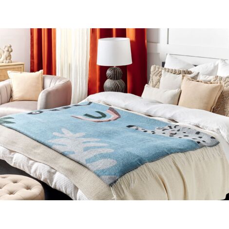 Coperta decorativa con frange motivo animale 130 x 170 cm blu Limgha