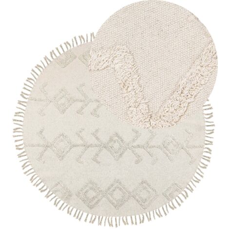 Tappeto rotondo in cotone trapuntato con frange ⌀ 140 cm beige Harran