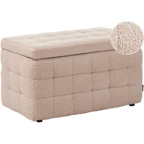 Pouf Cassapanca Imbottito in Bouclè Beige Stile Chesterfield Michigan
