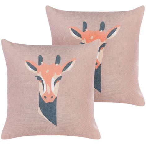Set di 2 cuscini decorativi Giraffe Print 45 x 45 cm Cuscini rosa ...