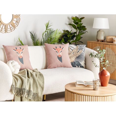Set di 2 cuscini decorativi Giraffe Print 45 x 45 cm Cuscini rosa ...