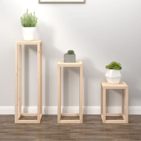Ensemble de supports pour plantes 3 pcs Bois de pin massif