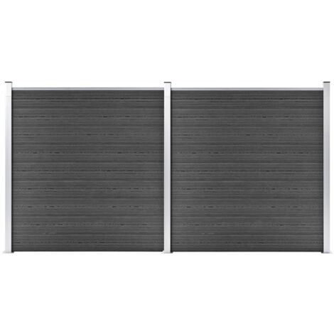 Ensemble de panneau de clôture WPC 353x186 cm Noir