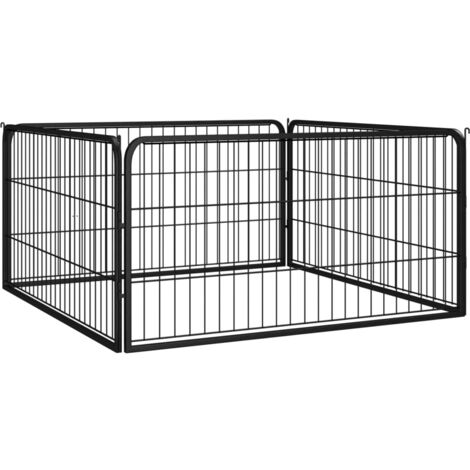 Parc pour chien 4 panneaux Noir 100x50cm Acier enduit de poudre