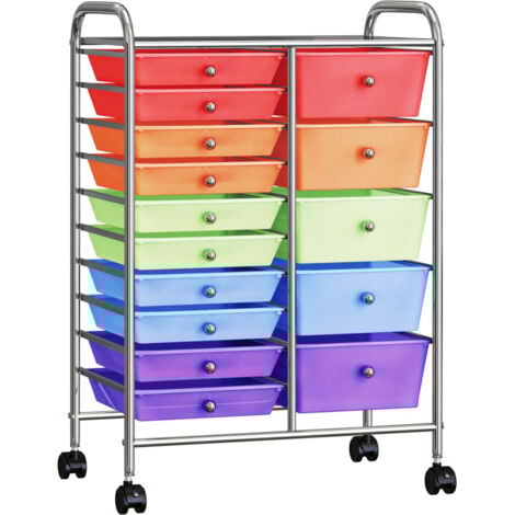 Chariot rangement mobile à 15 tiroirs XXL Multicolore Plastique