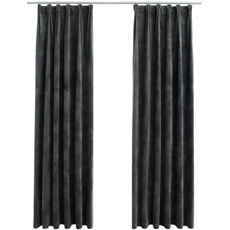 Rideaux occultants et crochet 2pcs Velours Anthracite 140x245cm
