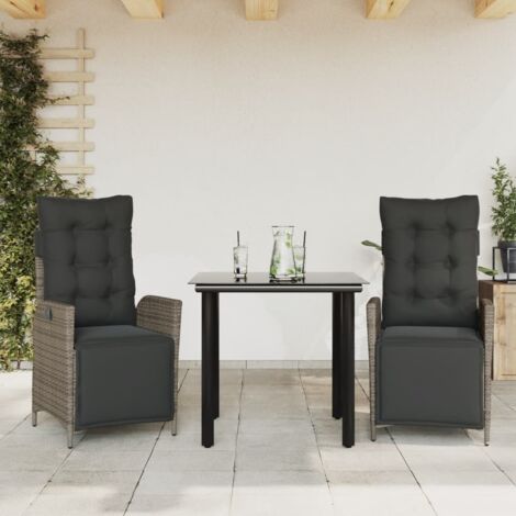 Ensemble repas résine tressée avec coussins d'assise gris confort ...