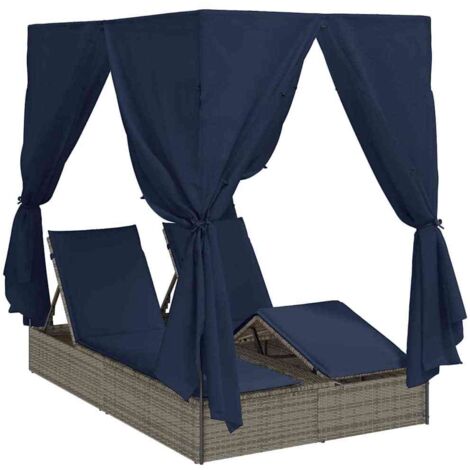 Transat double avec toit Gris 205 x 129 x 200 cm Rattan PE