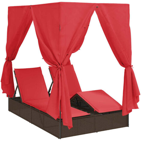 Transat double avec toit Marron 205 x 129 x 200 cm Rattan PE
