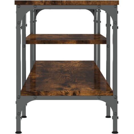 Meuble TV chêne fumé 121x35x45 cm en bois d'ingénierie et fer noir ...