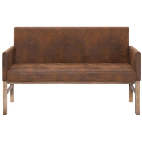 Banc avec accoudoir 140 cm marron similicuir daim aspect vintage ...