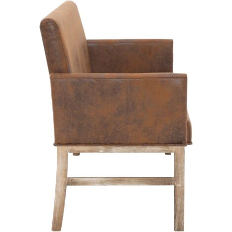 Banc avec accoudoir 140 cm marron similicuir daim aspect vintage ...