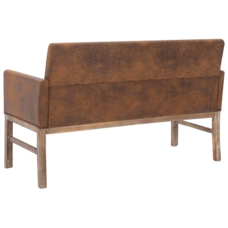 Banc avec accoudoir 140 cm marron similicuir daim aspect vintage ...