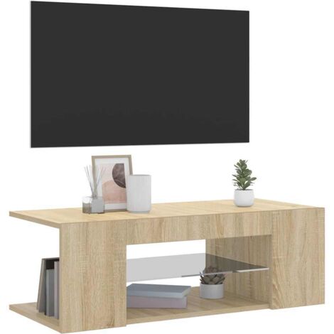 Meuble TV avec lumières LED chêne moderne 90x39x30 cm pour salon ...