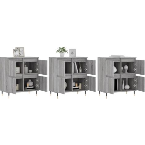 Enfilade de salon grise buffets 3 pcs bois composite design moderne ...