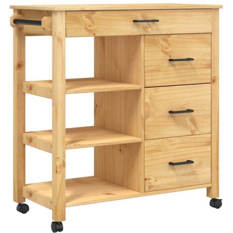 Chariot de cuisine MONZA 84x40x88,5 cm bois massif de pin
