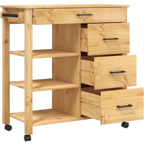 Chariot de cuisine MONZA 84x40x88,5 cm bois massif de pin