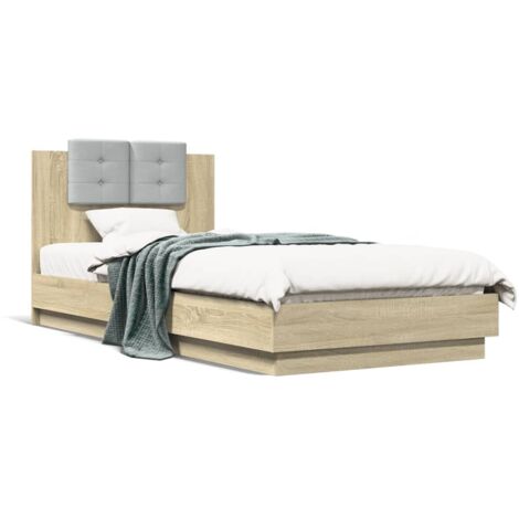 Lit une place avec LED 90x200 cm bois de chêne design scandinave ...