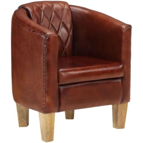 Chaise cabriolet marron cuir véritable pour salon rétro et lecture ...