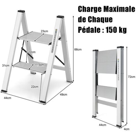 Marchepied pliable 2 marches en aluminium escabeau portable avec plateforme large marche ...