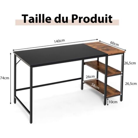 Bureau d'ordinateur 140 cm grand bureau à domicile avec étagères de ...