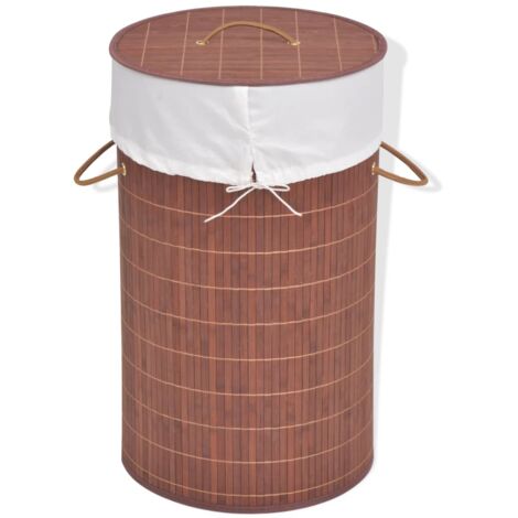 Panier à linge rond bambou 35 x 60 cm marron