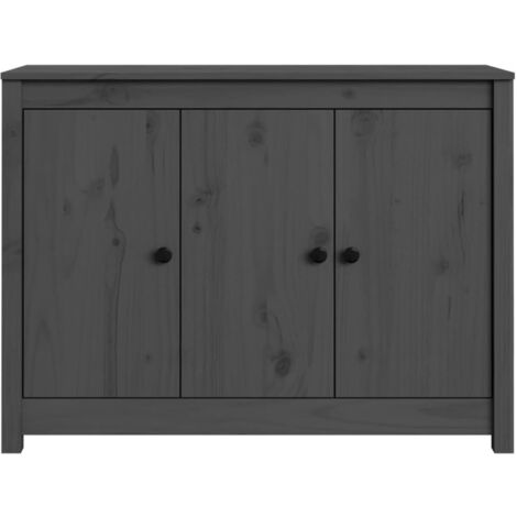 Buffet bahut en bois de pin massif gris meuble de rangement 100x35x74cm ...