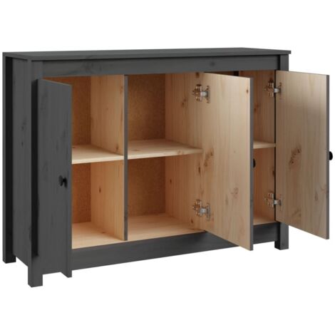 Buffet bahut en bois de pin massif gris meuble de rangement 100x35x74cm ...