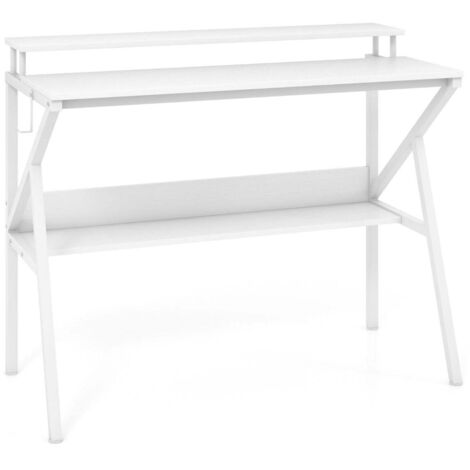 Bureau informatique blanc gain de place 100 cm avec rehausseur écran ...