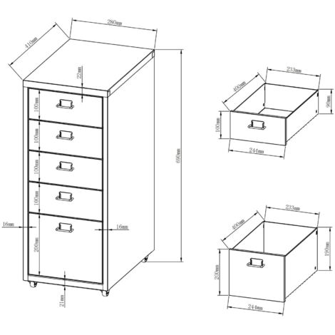 Caisson de bureau armoire meuble de rangement à roulettes avec 5 ...