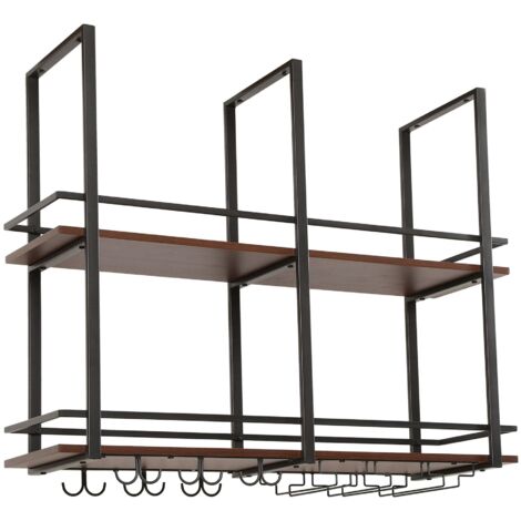 Casier à vin suspendu métal 100 x 30 x 85 cm noir effet noyer