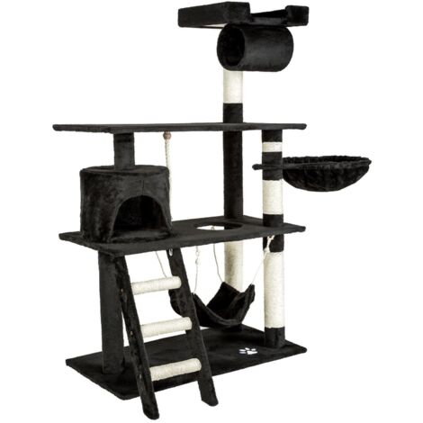 Arbre à chat griffoir grattoir niche jouet animaux peluché noir 141 cm